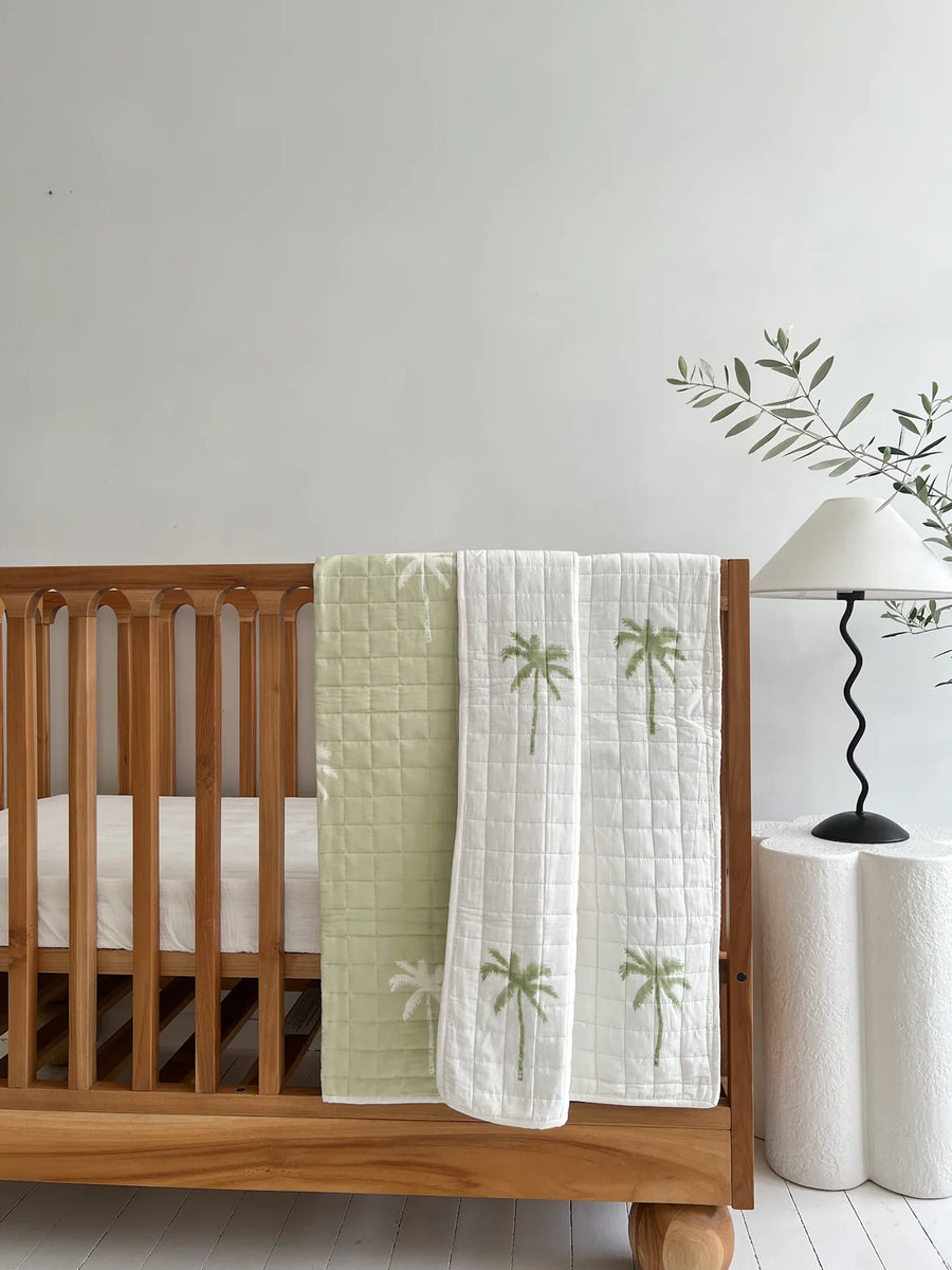 Kantha Cot Quilt ~ Sage Palms – Third Lane